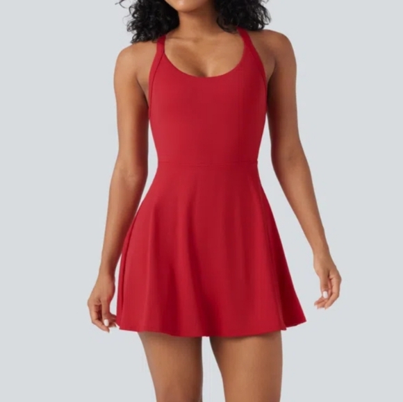 HALARA | Dresses | Halara Cherry Red Sleeveless Dress Built On Bra And ...